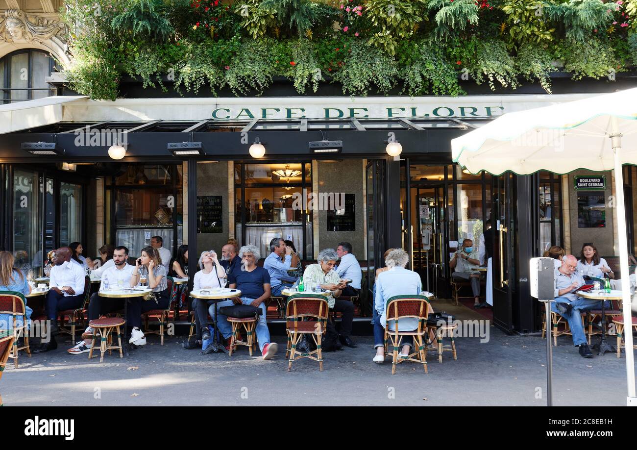 The cafe De Flore located at the corner of boulevard Saint Germain and ...