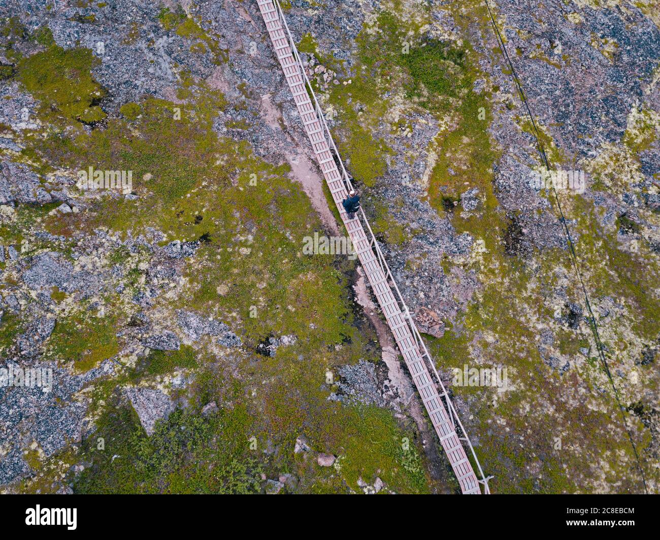 Man walking on boardwalk, aerial view Stock Photo - Alamy