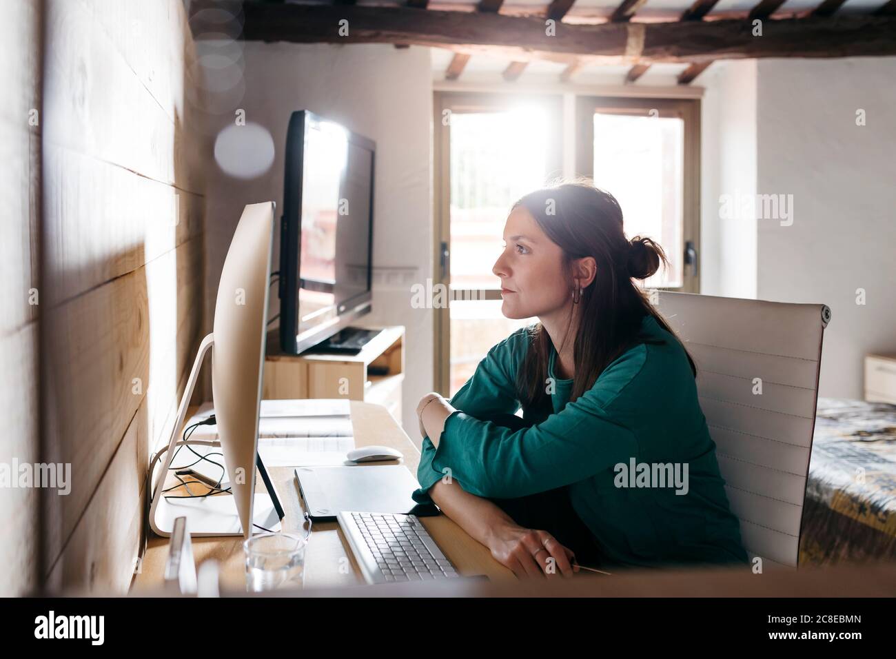 Female architect using computer at home Stock Photo - Alamy