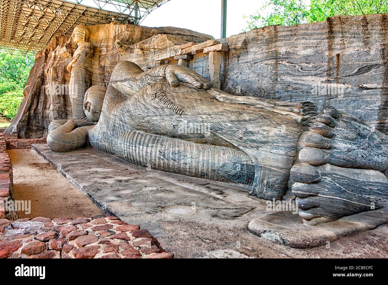 Sri Lanka, North Central Province, Polonnaruwa, Sculpture of lying ...