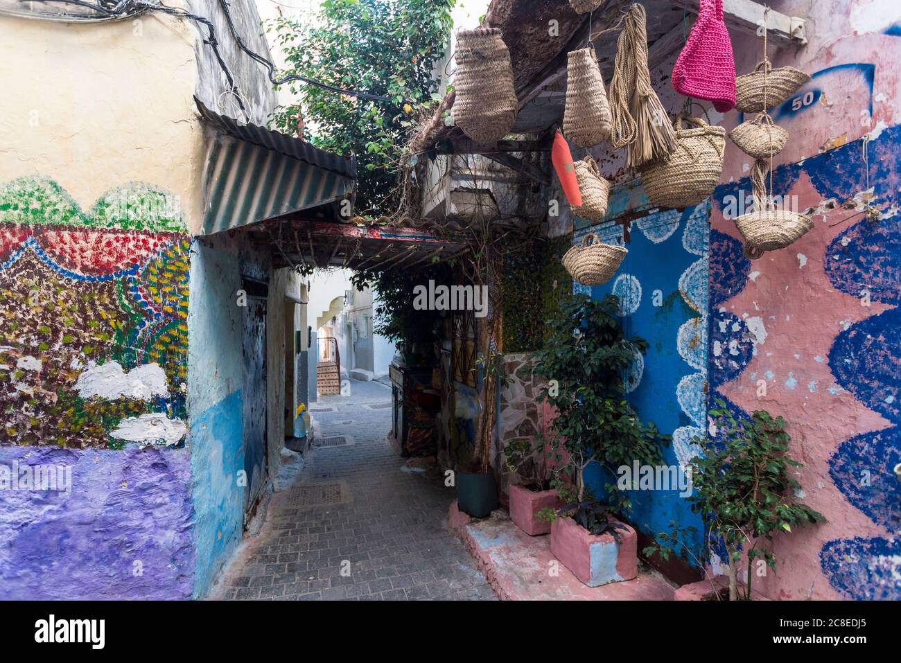 Morocco, Tanger-Tetouan-Al Hoceima, Tangier, Stores along narrow alley ...