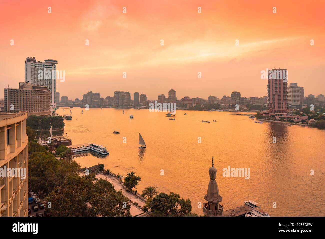 Egypt, Cairo, Nile with skyline and downtown area from Garden City at ...