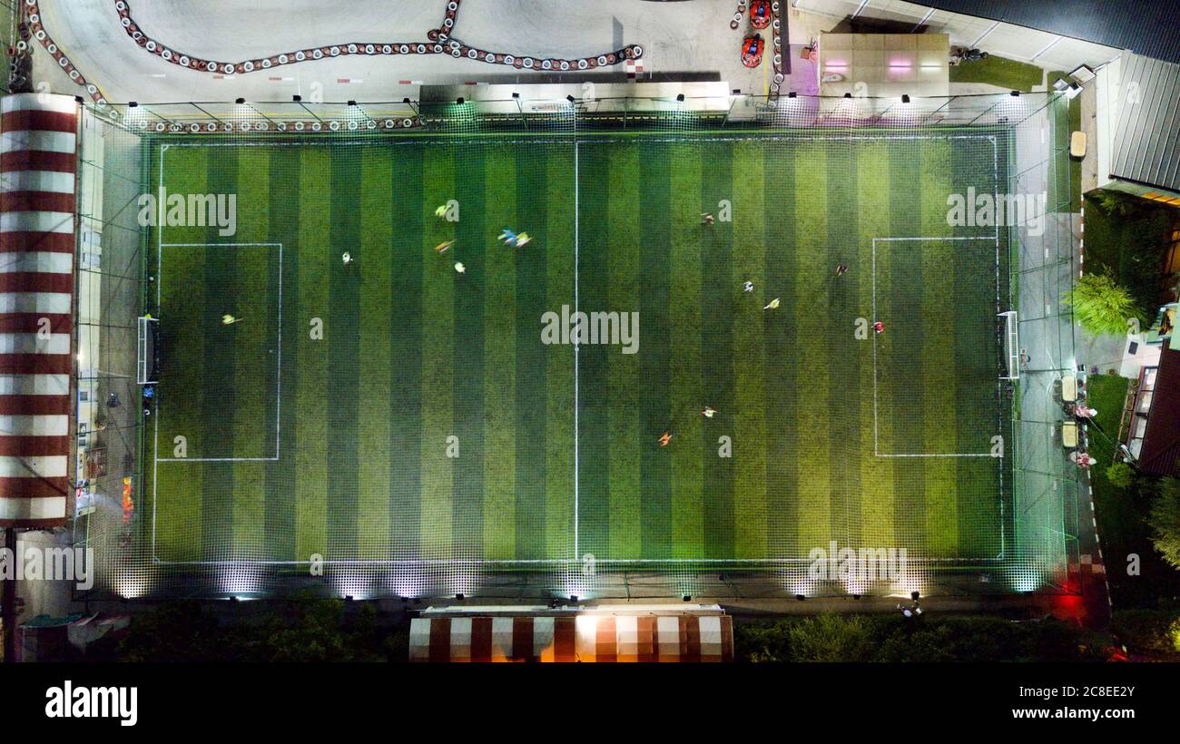 Aerial view of football field at night time Stock Photo - Alamy