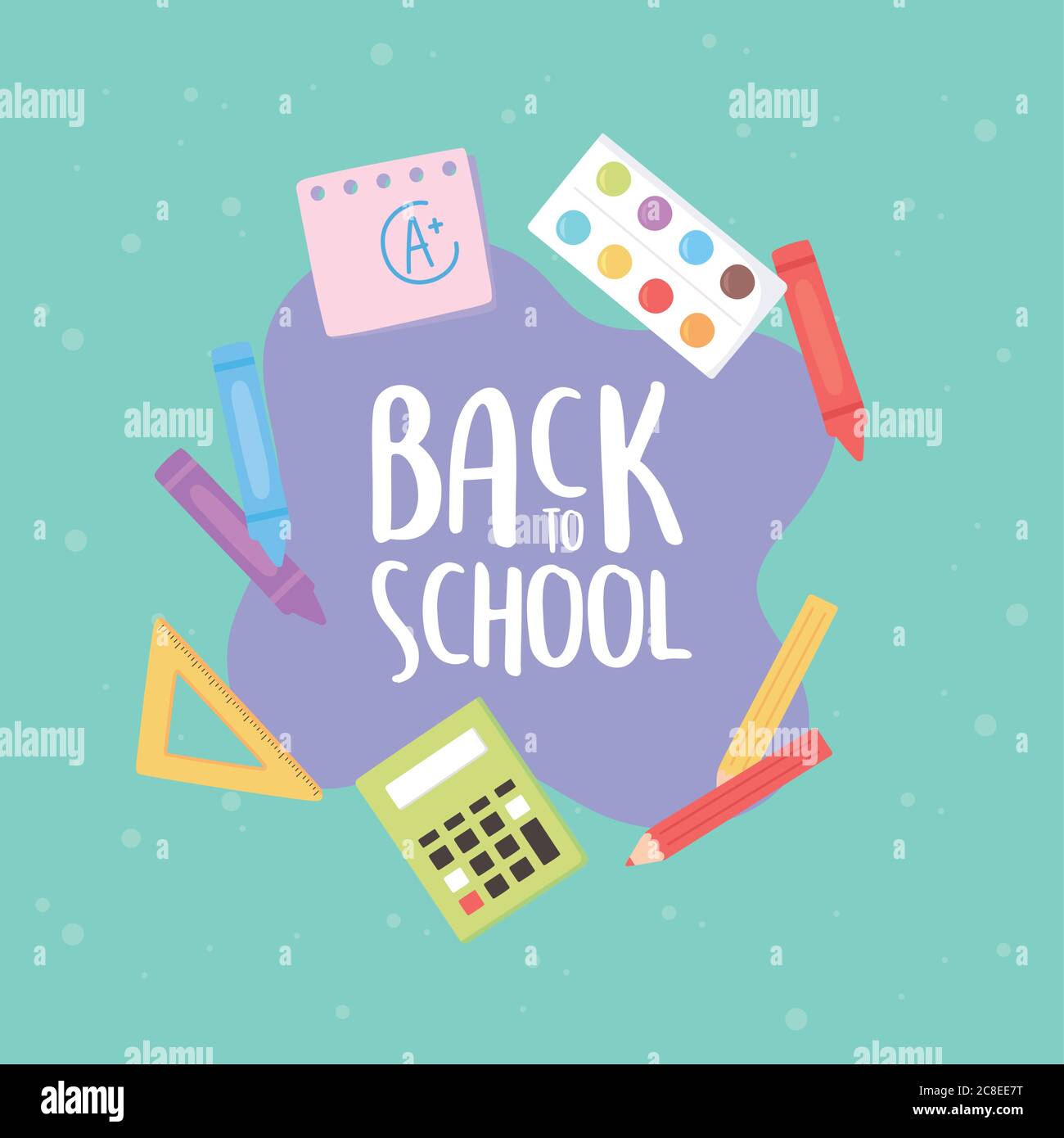 back to school, palette color calculator crayons ruler education ...