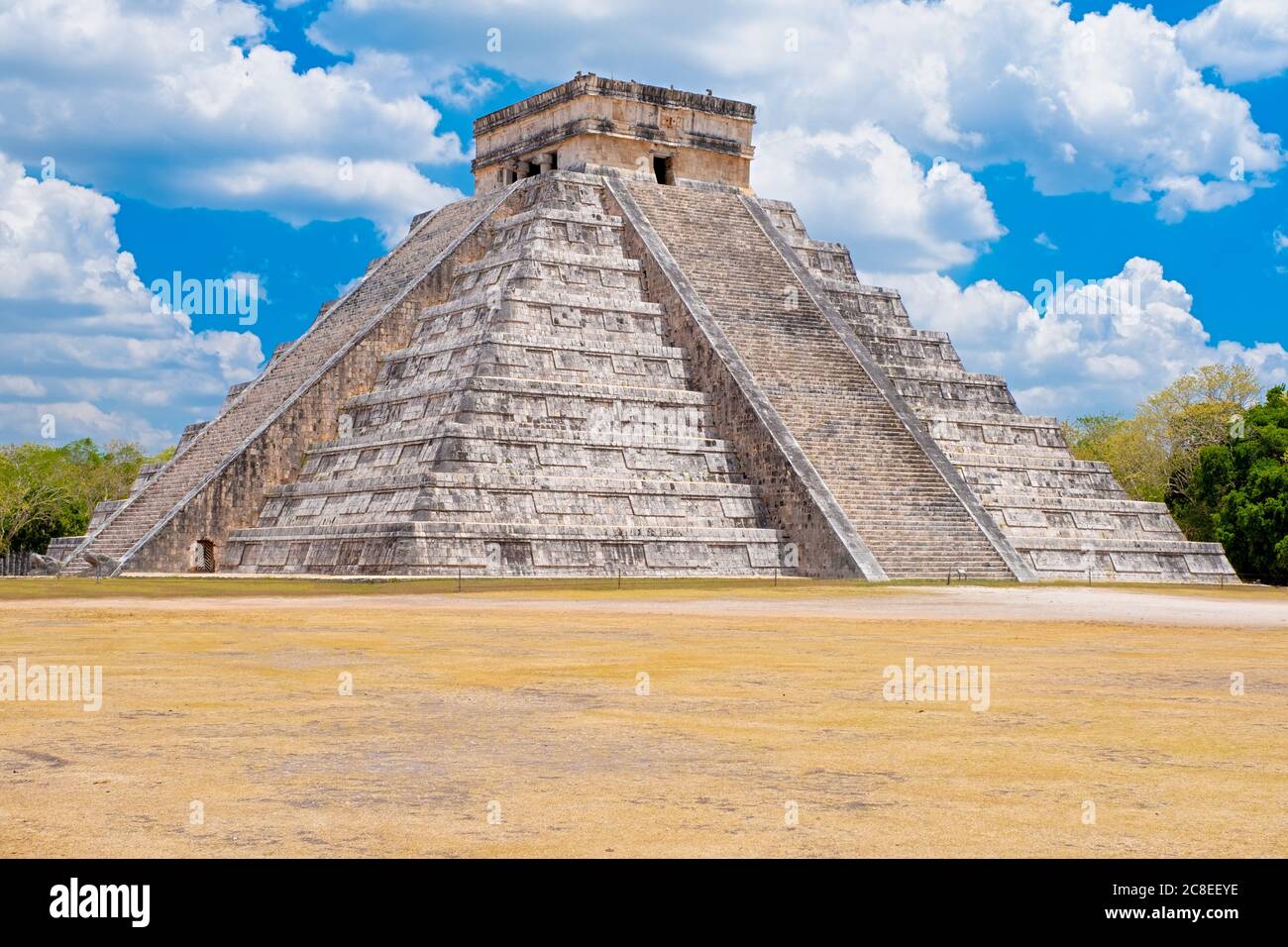 The pyramid of Kukulkan at the ancient mayan city of Chichen Itza in ...