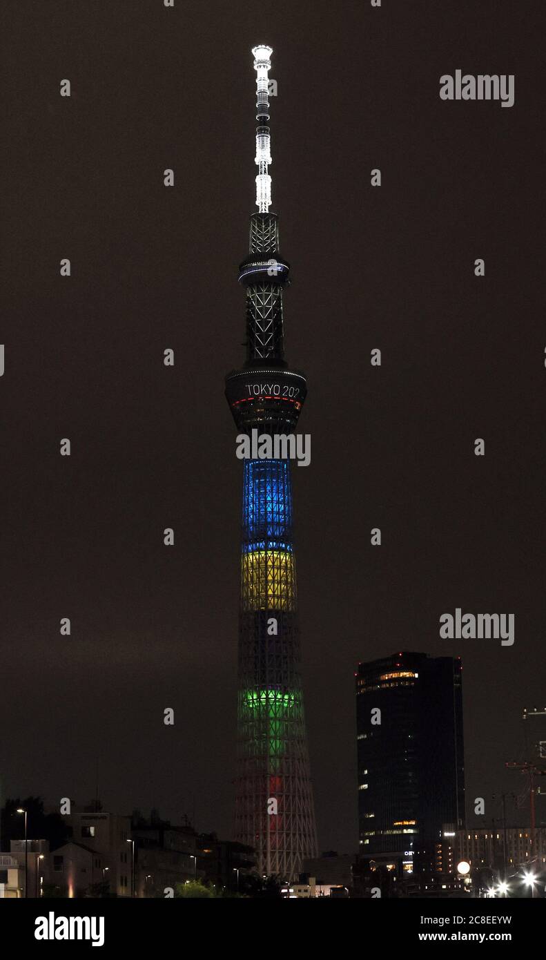Tokyo, Japan. 23rd July, 2020. Japan's tallest tower Tokyo Skytree is ...