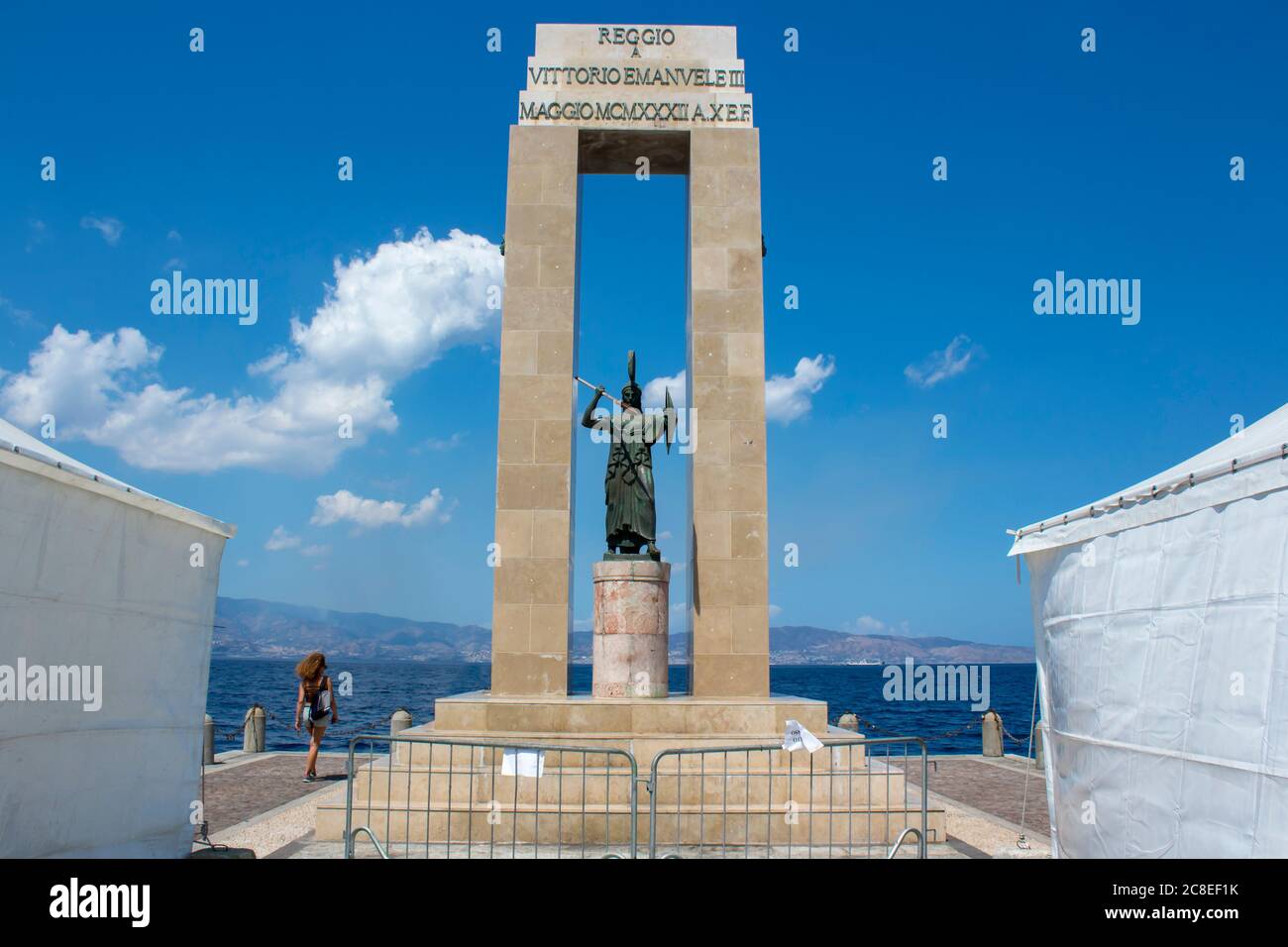 Athena statue in front of the sea, Arena dello Stretto in Reggio ...