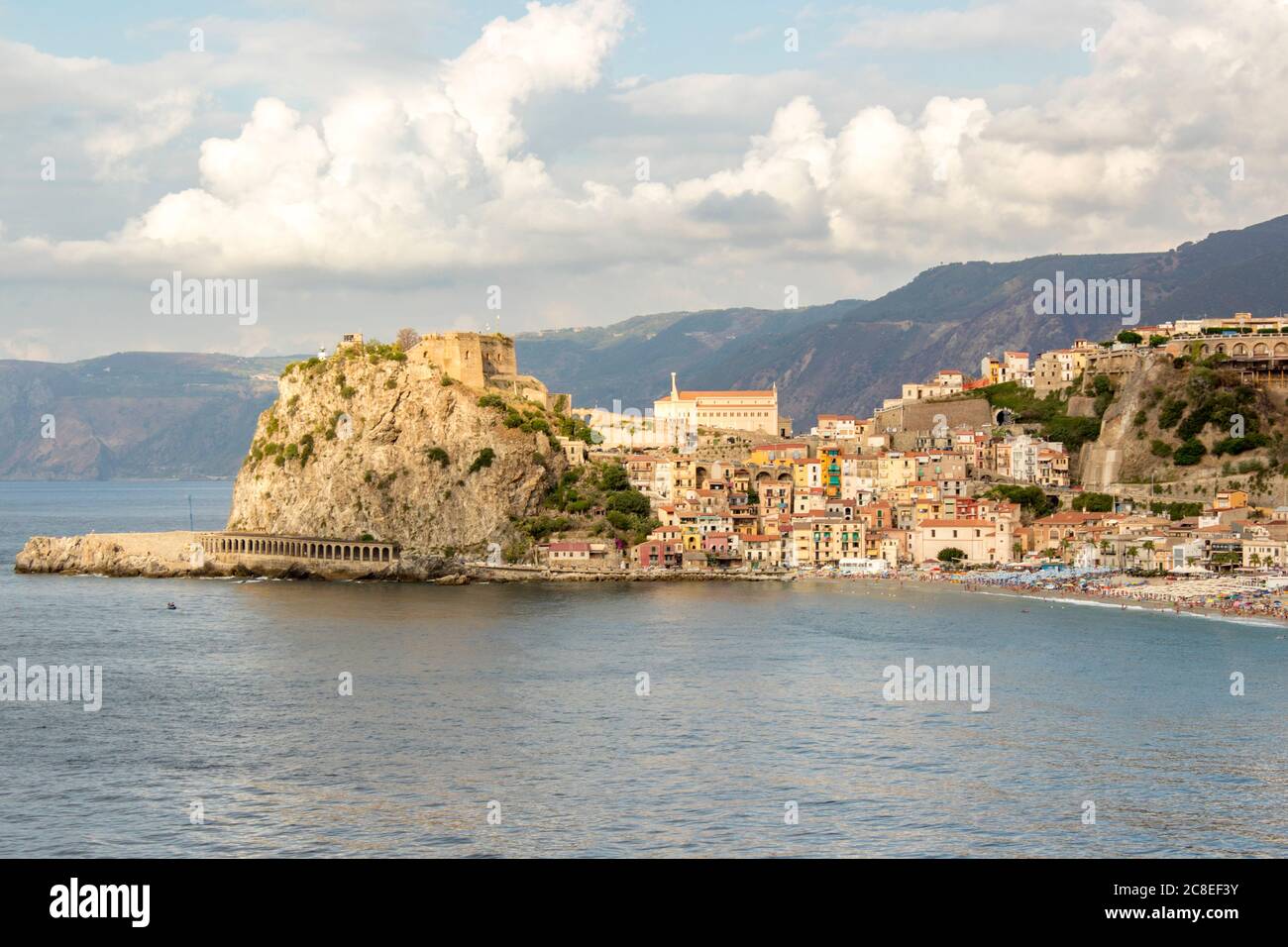 Costal road with village during a cloudy day, Italian scilla village on ...