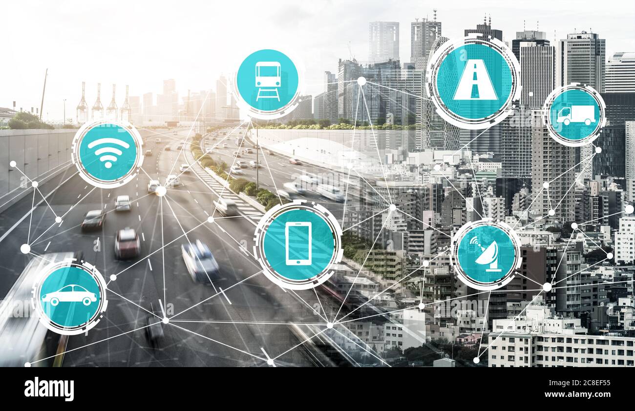 Smart transport technology concept for future car traffic on road Stock ...
