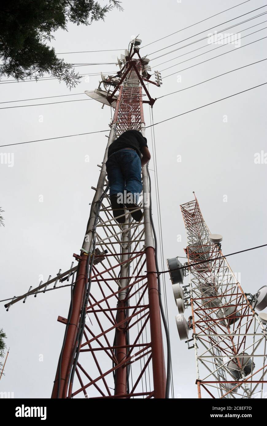 Telephone transmission tower, mountainous terrain in height, Guatemala ...