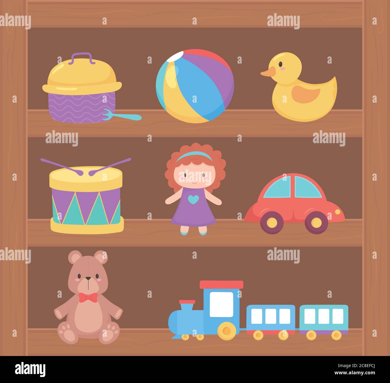 toys object for small kids to play cartoon on wood shelf vector ...