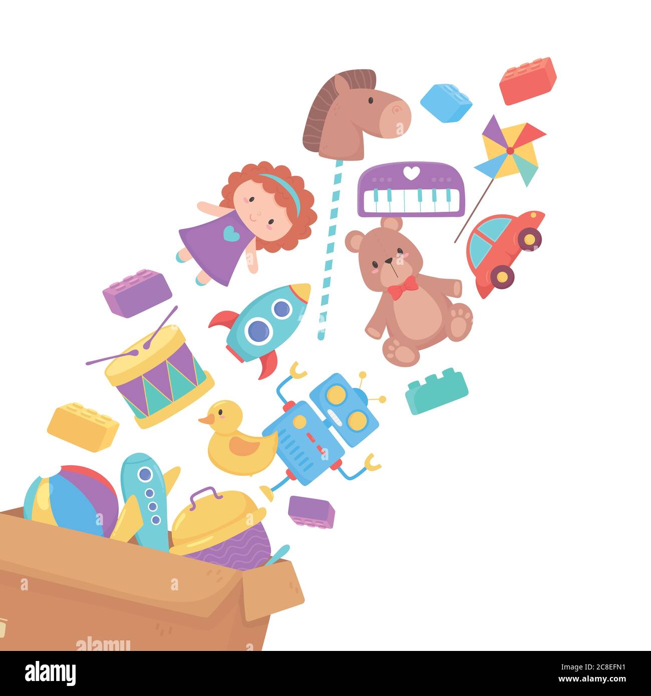 falling toys in cardboard box object for small kids to play cartoon ...