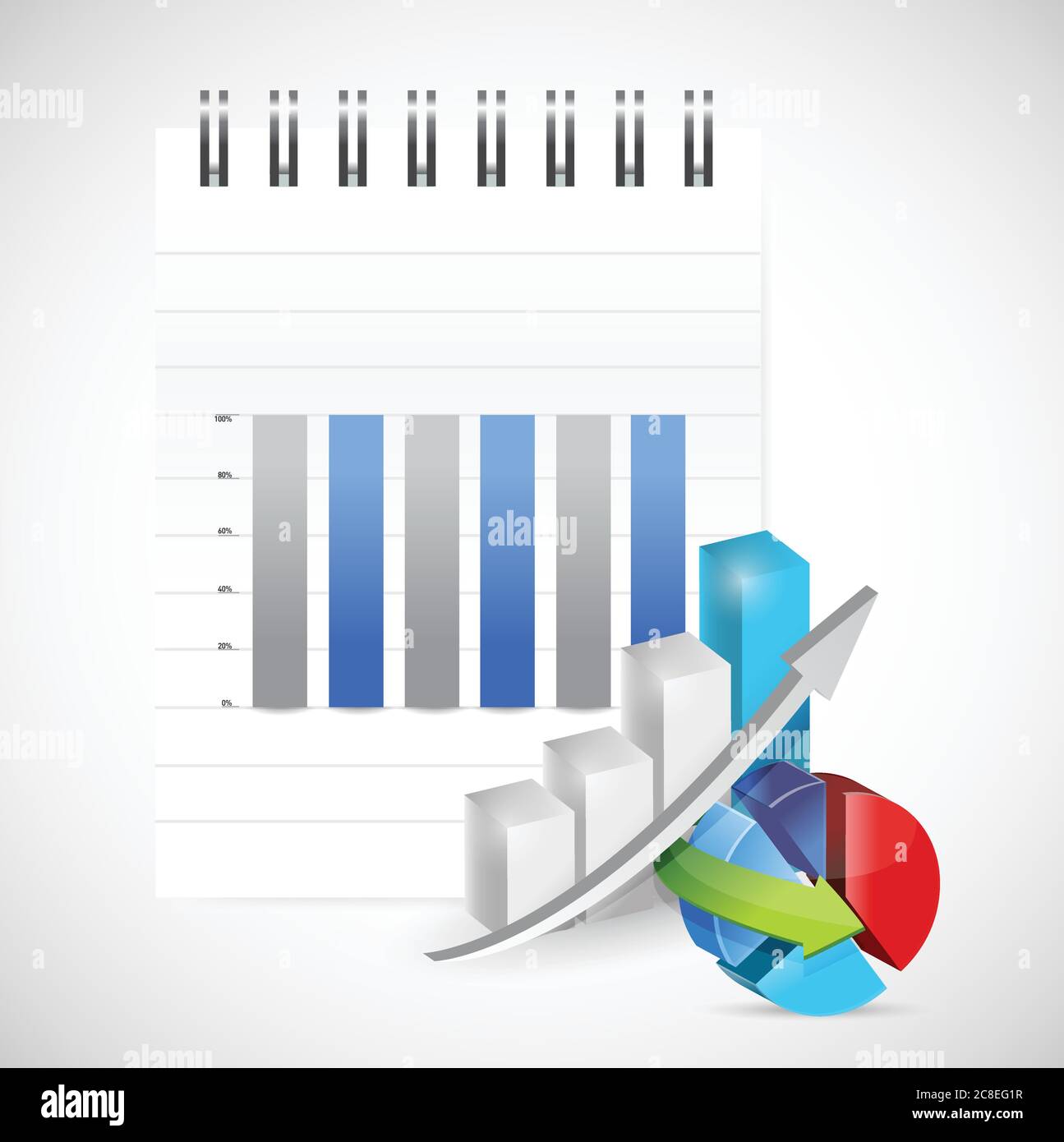 Notepad graph and pie chart illustration design over white Stock Vector ...