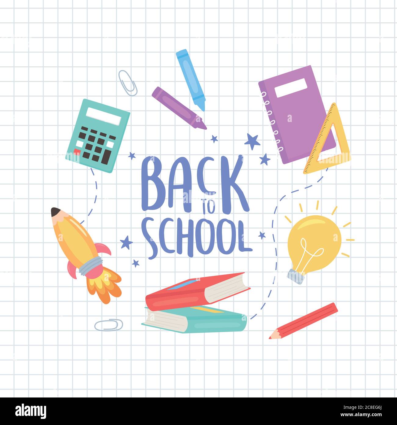 back to school, text and drawings by colored pencils book calculator ...