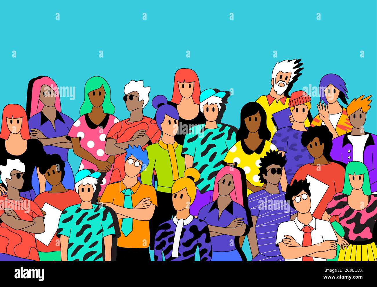 A crowd of social casual people. Multicultural creative teams, students ...