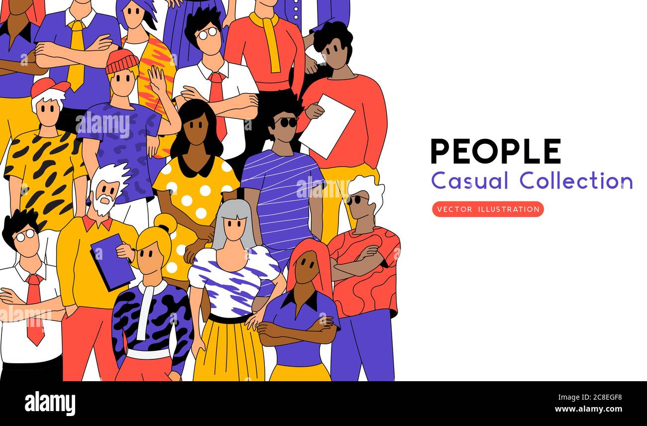 A collection of casual people standing. Creative team members and ...