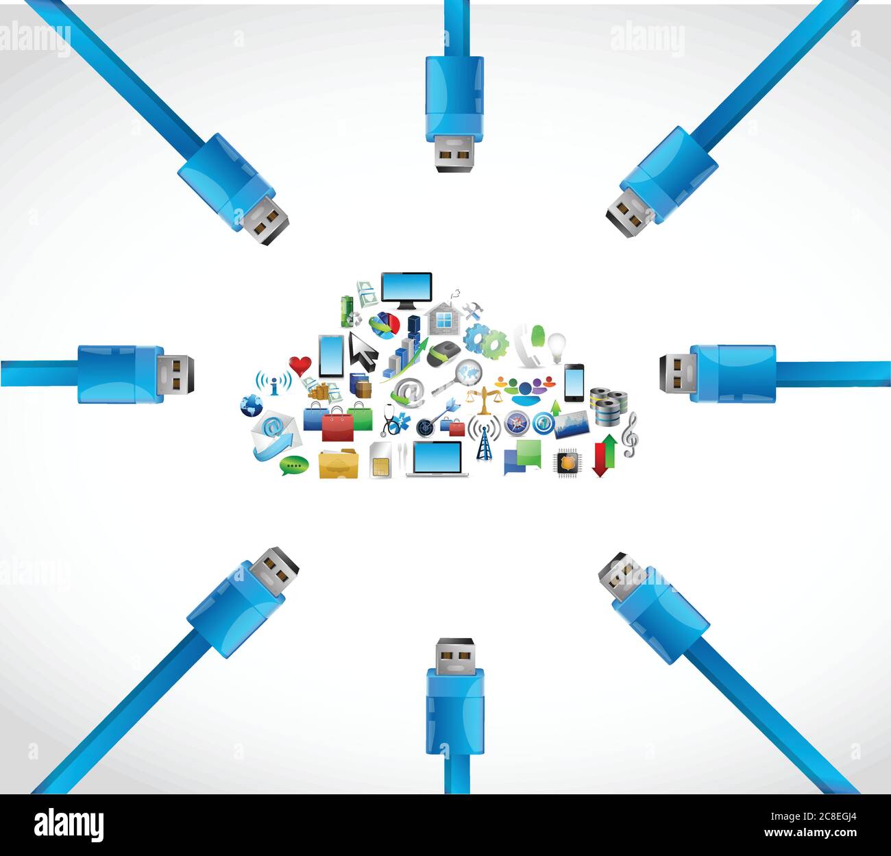 Cables connection to a icon cloud. illustration design over a white ...