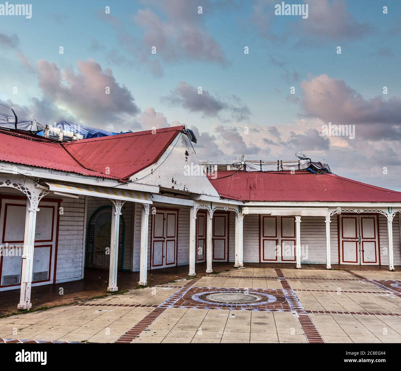 Old Store Booths with Storm Damage Stock Photo - Alamy