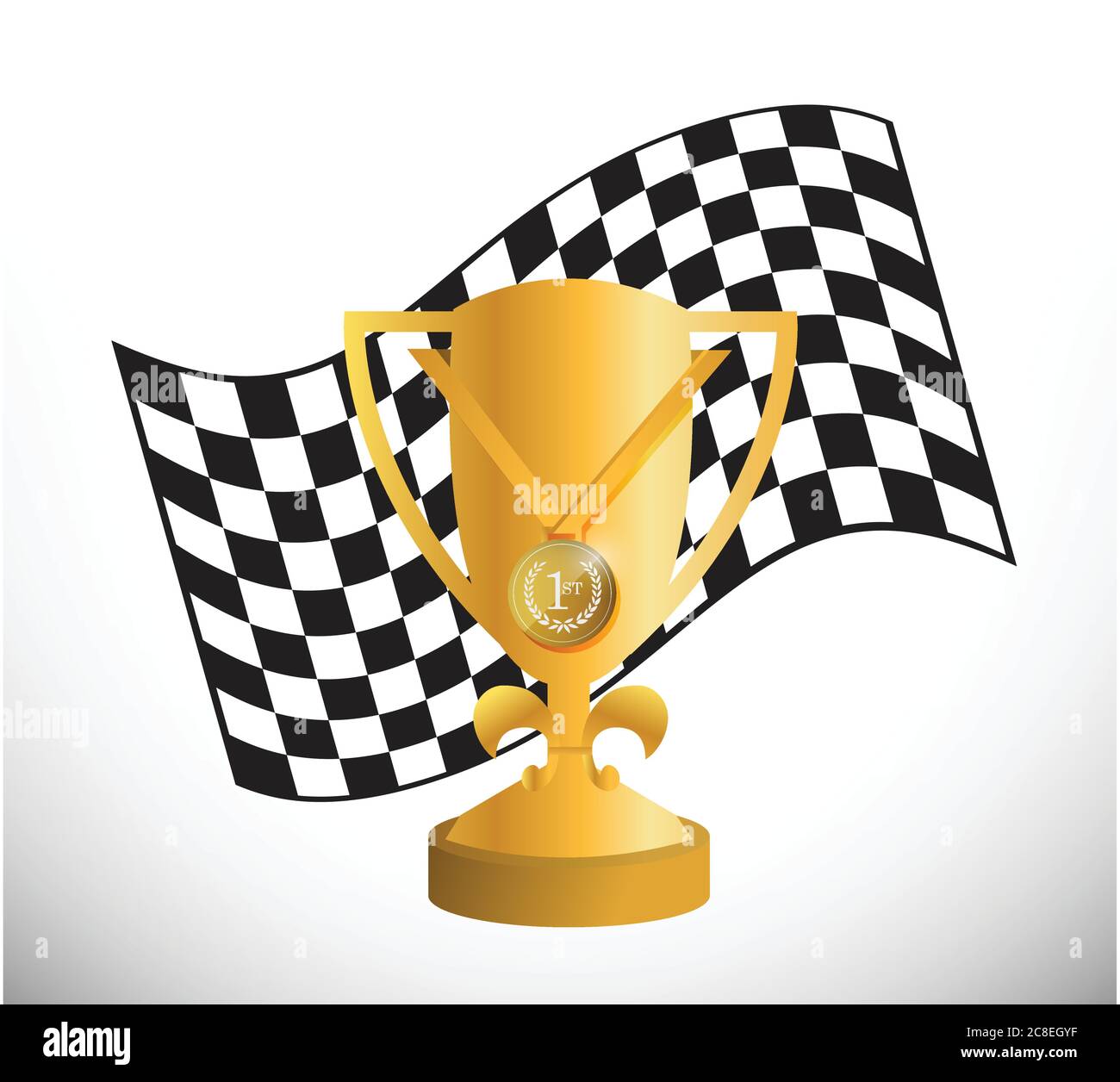 Checker flag and trophy illustration design over a white background ...