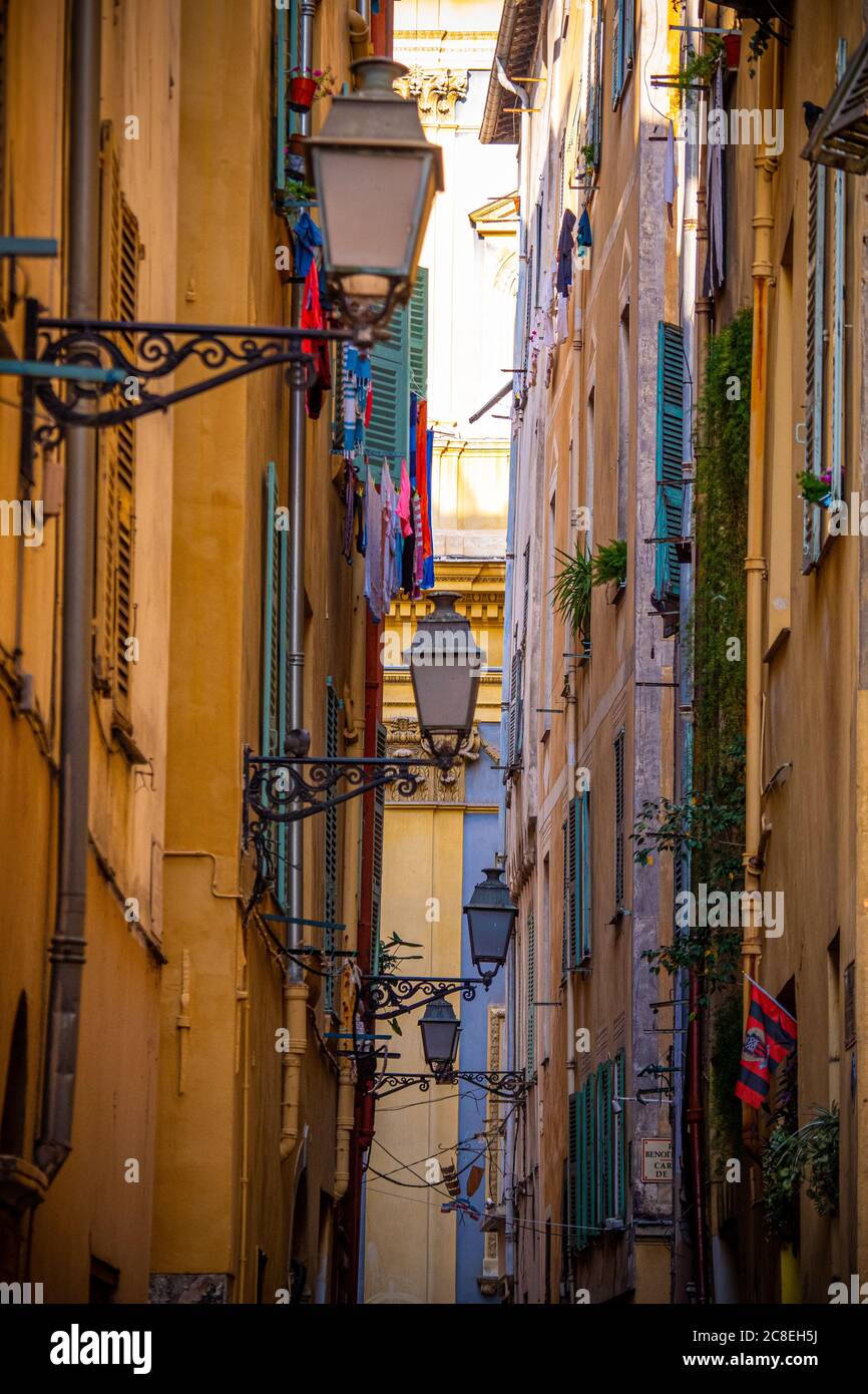 The historic district of Nice with its colorful buildings Stock Photo ...