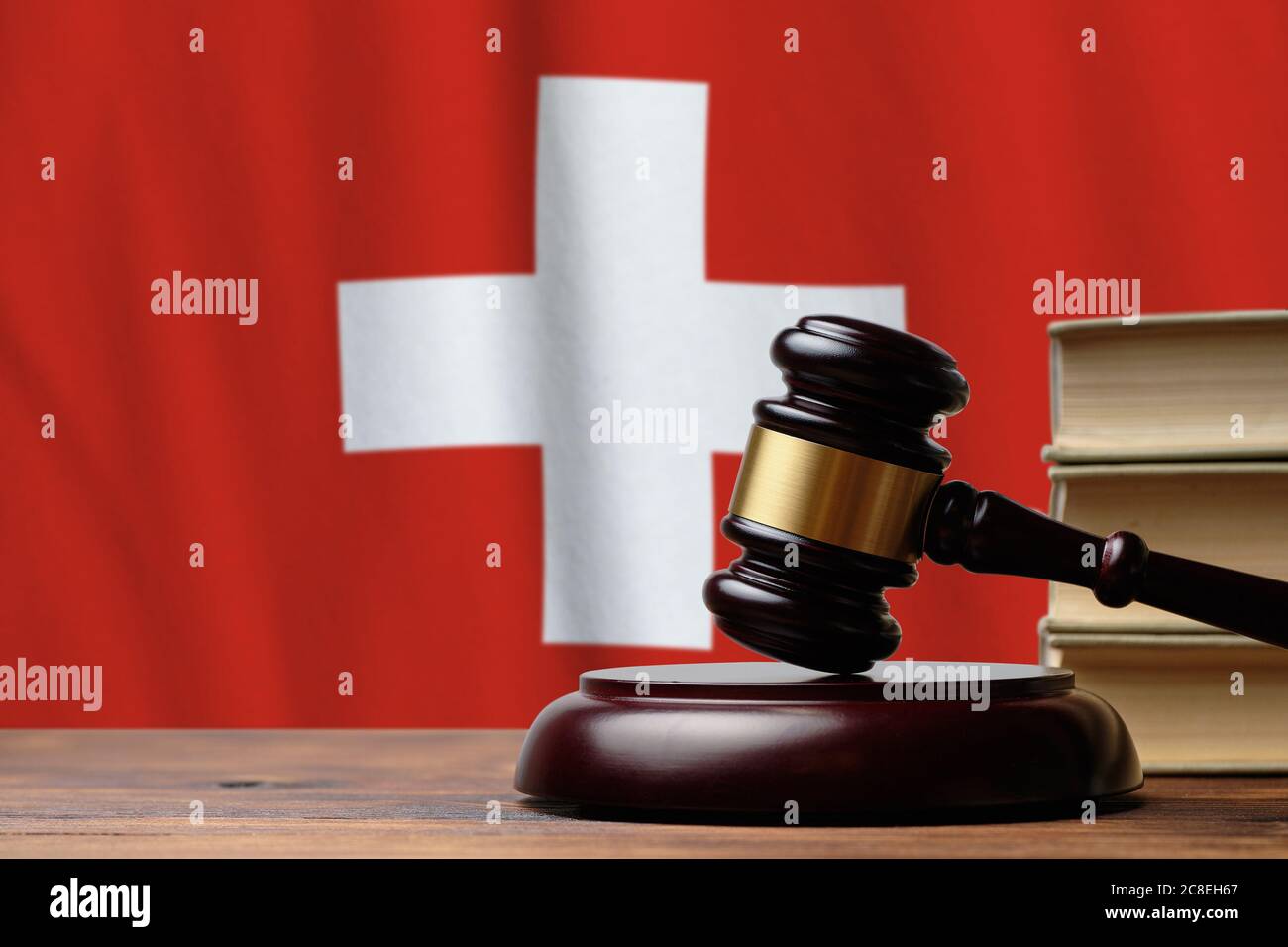 Justice and court concept in Swiss Confederation. Judge hammer on a ...