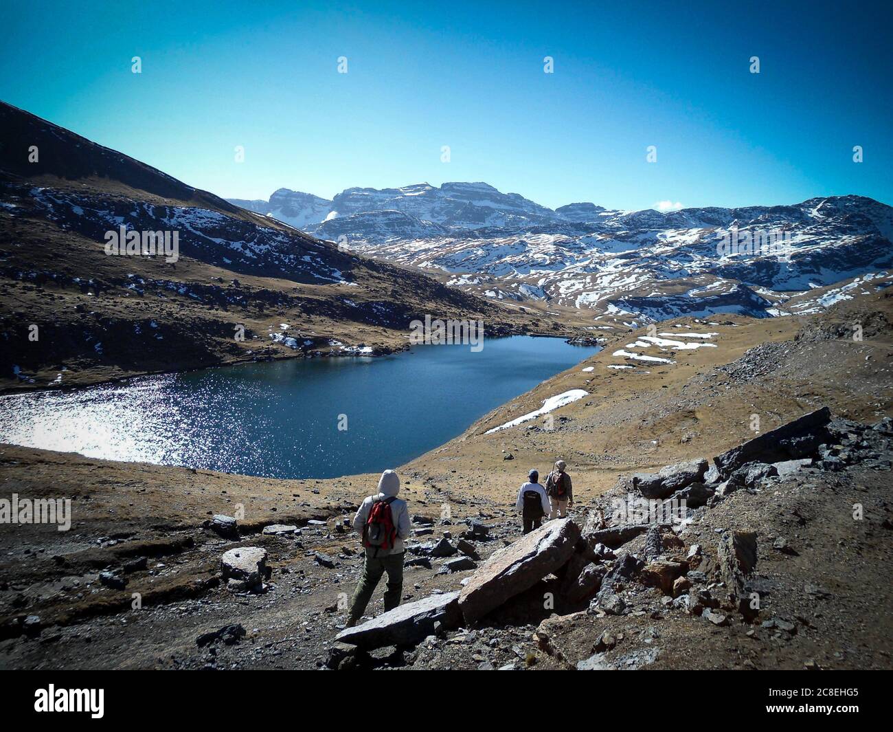 Three trekkers hiking in Mount Tunari, Bolivia Stock Photo - Alamy