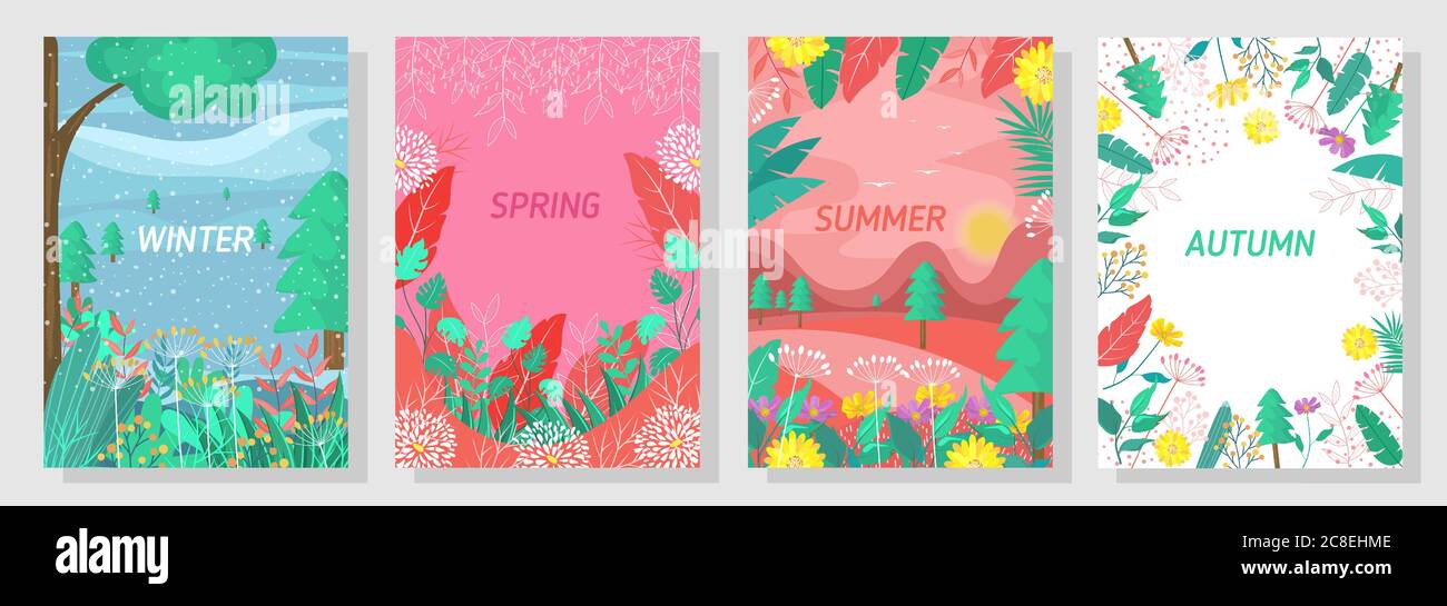 Vector set floral background, Nature background,Four seasons, template ...