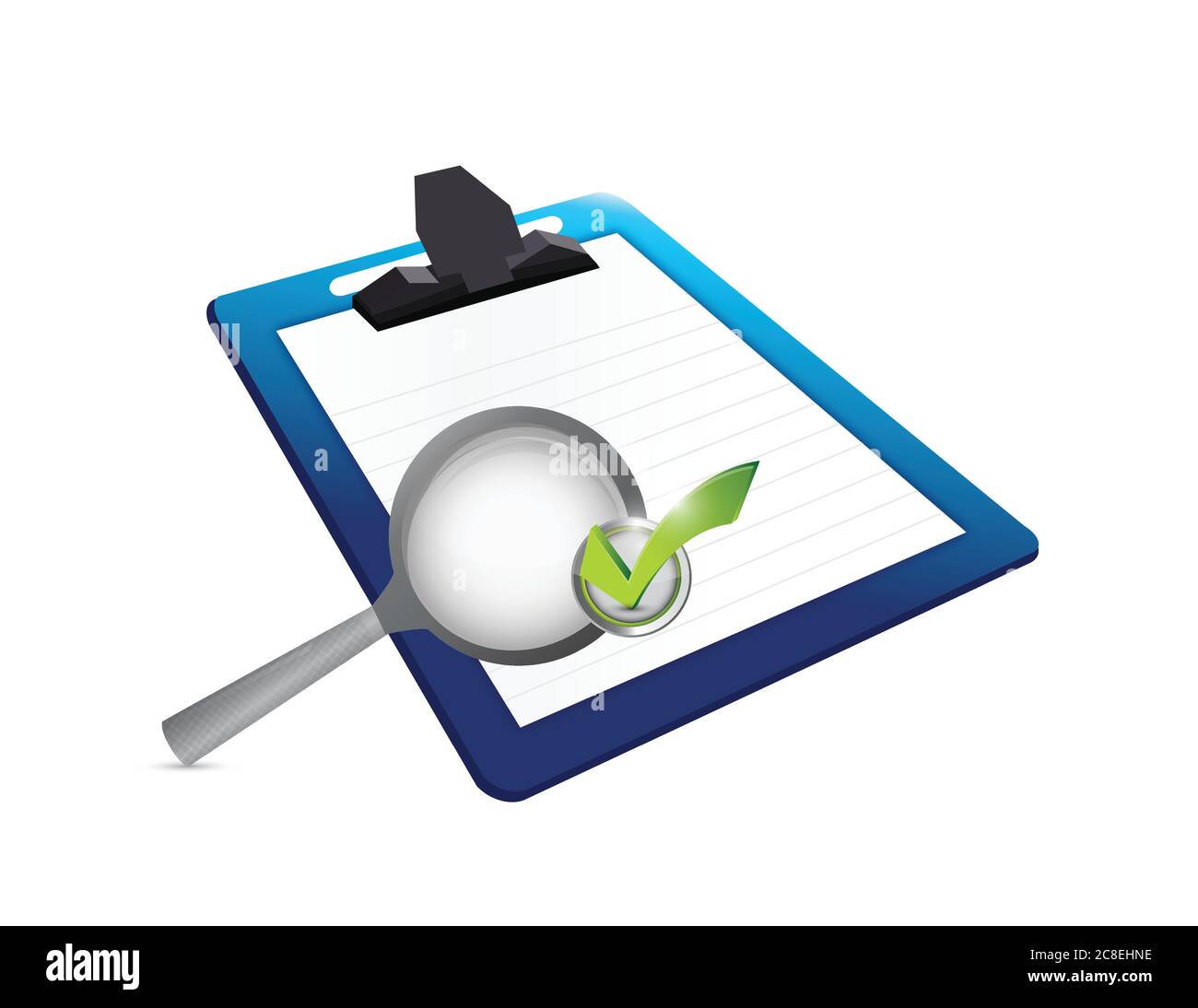 Clipboard and magnify check mark illustration design over a white ...