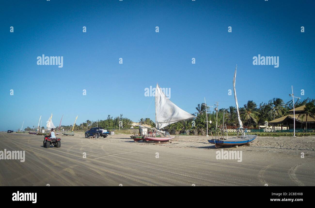 Traditional beautiful boat called jangada, in Ceara, Brazil Stock Photo ...