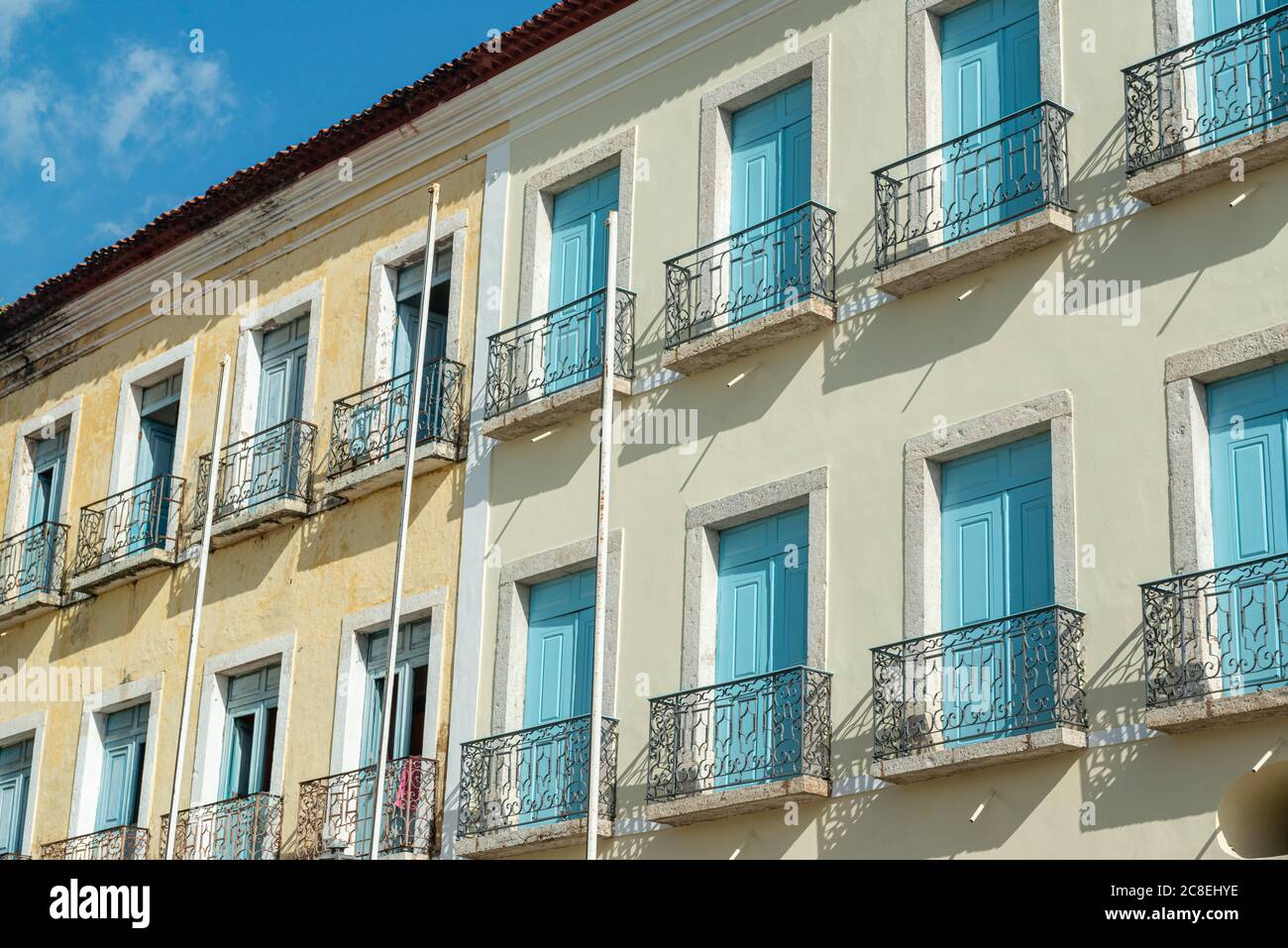 Sao Luiz, Maranhao. Old facade of the buildings in the historic center ...