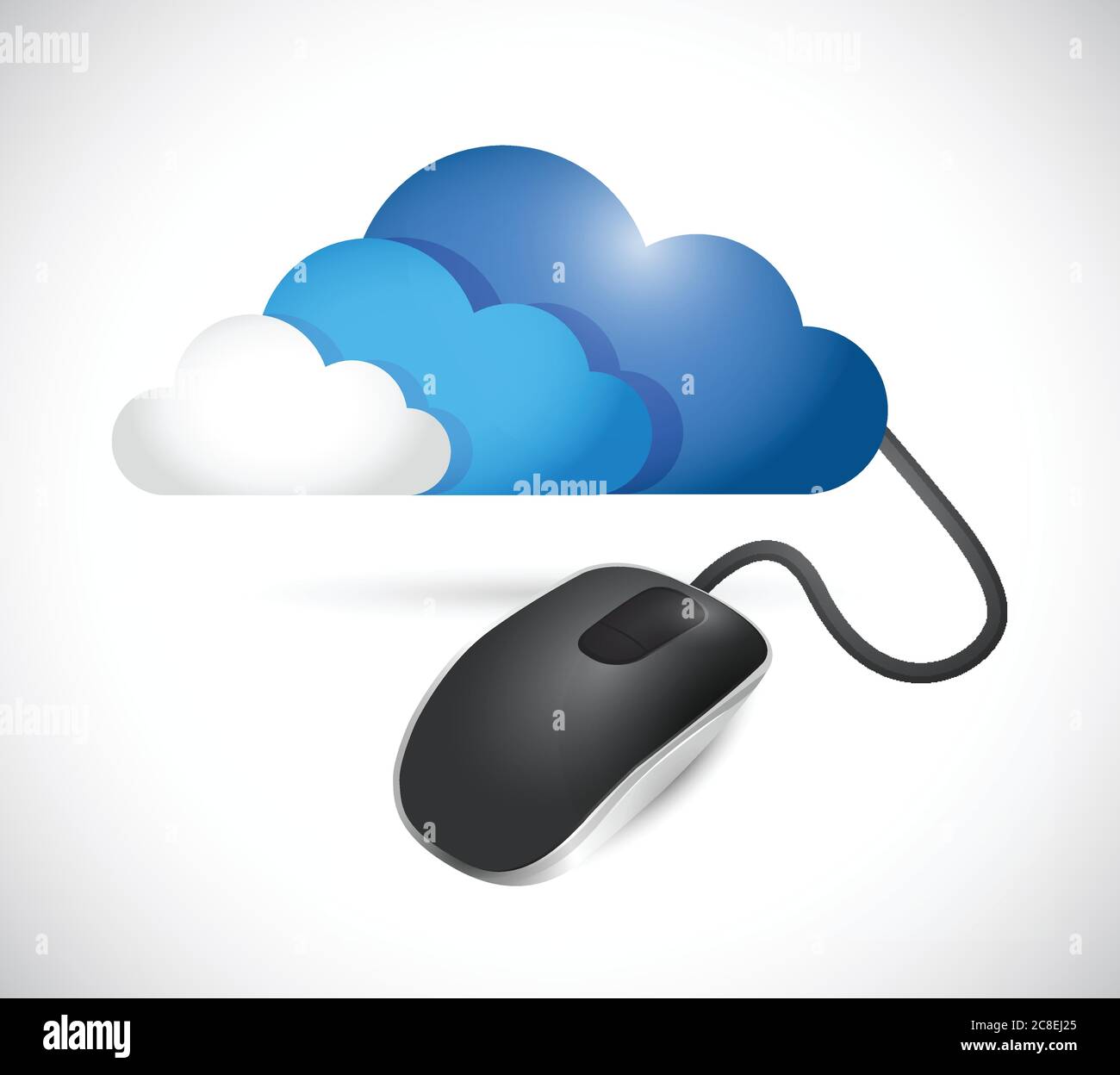Cloud and computer mouse connection illustration design over a white ...