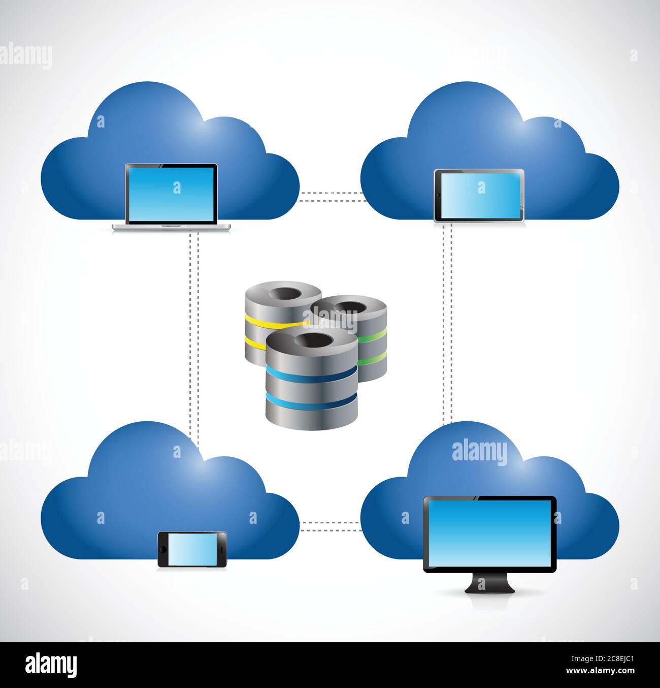 Clouds electronics network server illustration design over a white ...