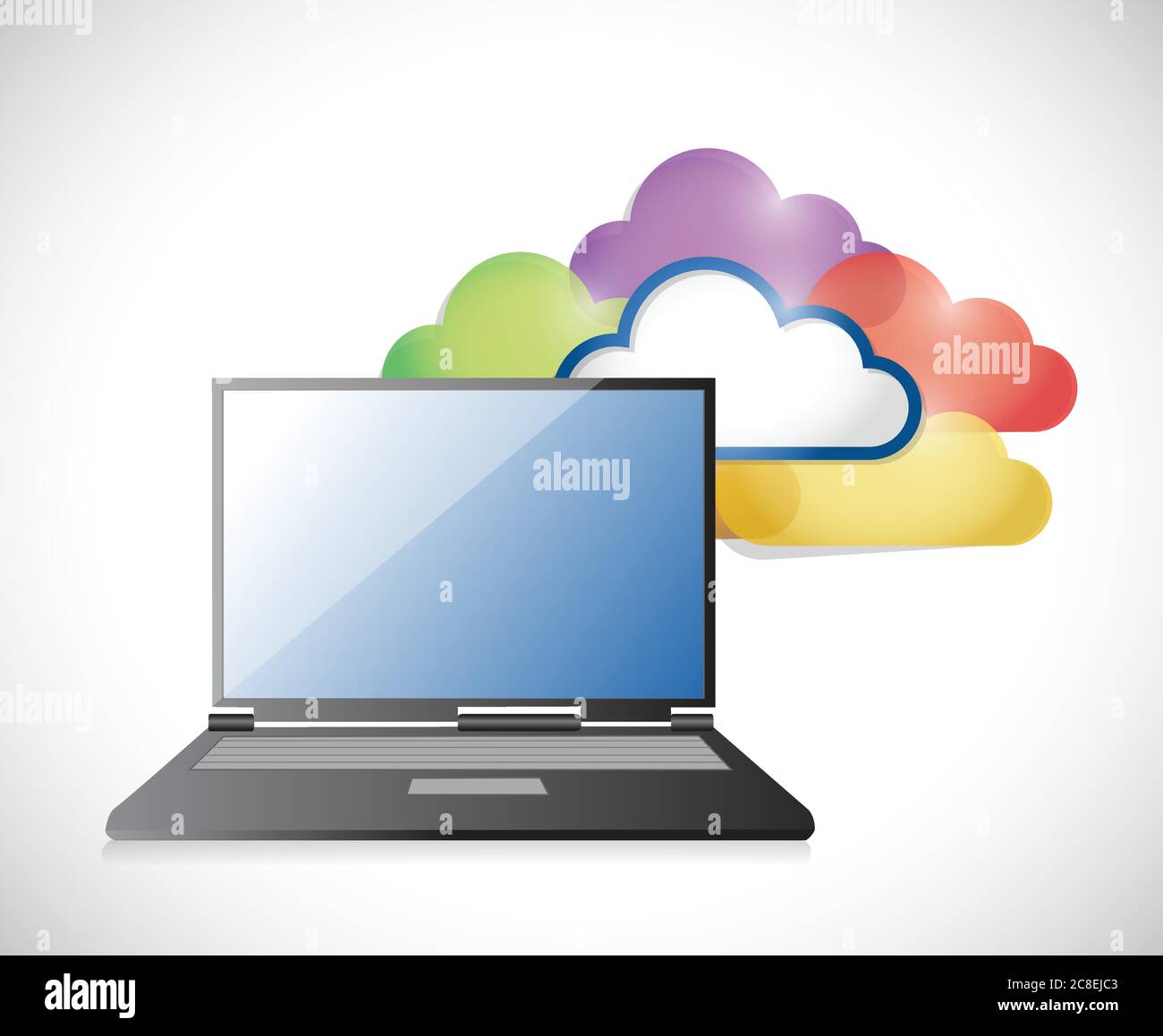 Laptop and color clouds illustration design over a white background ...