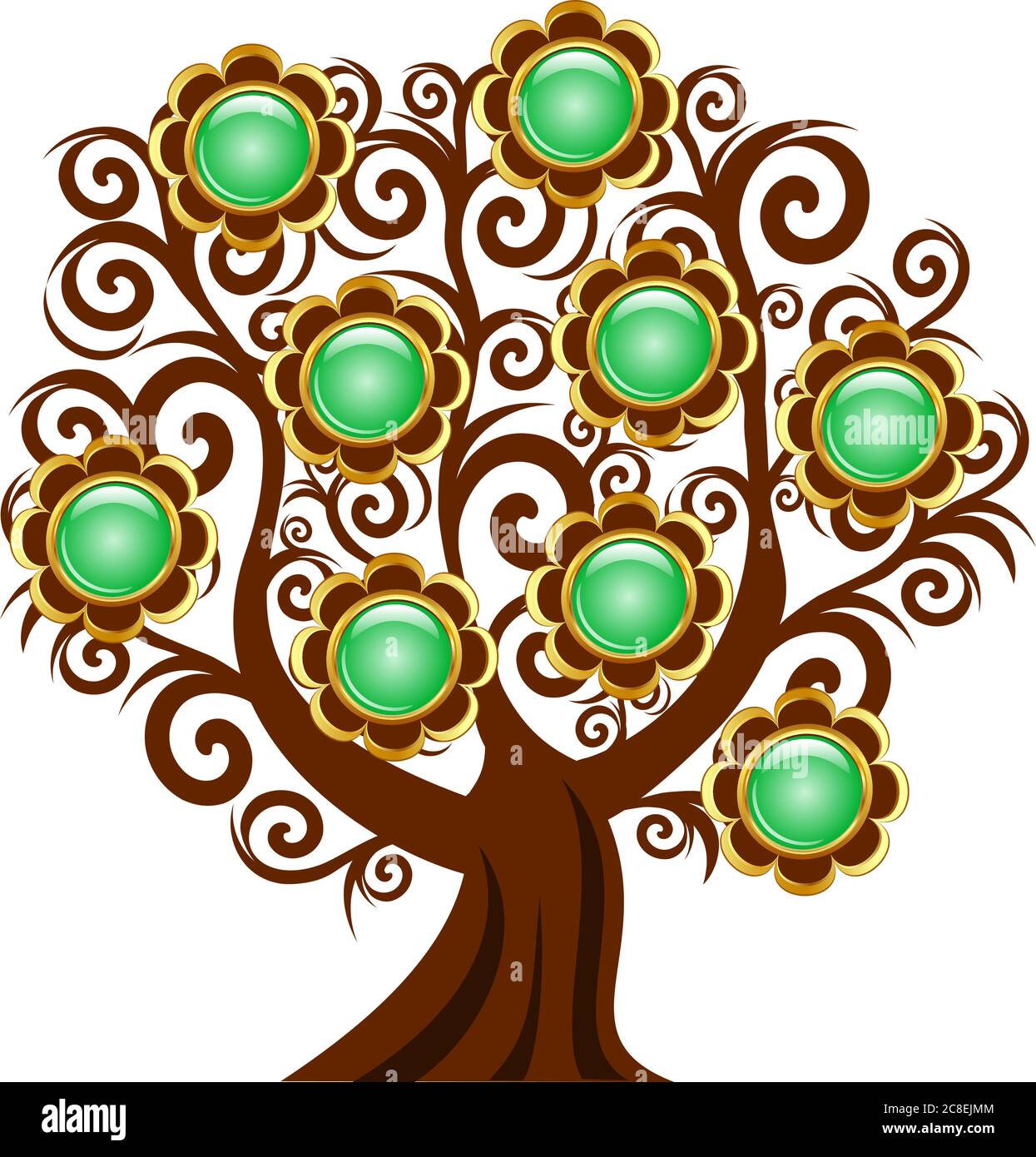 vector illustration of a curl tree with flower buttons isolated on ...