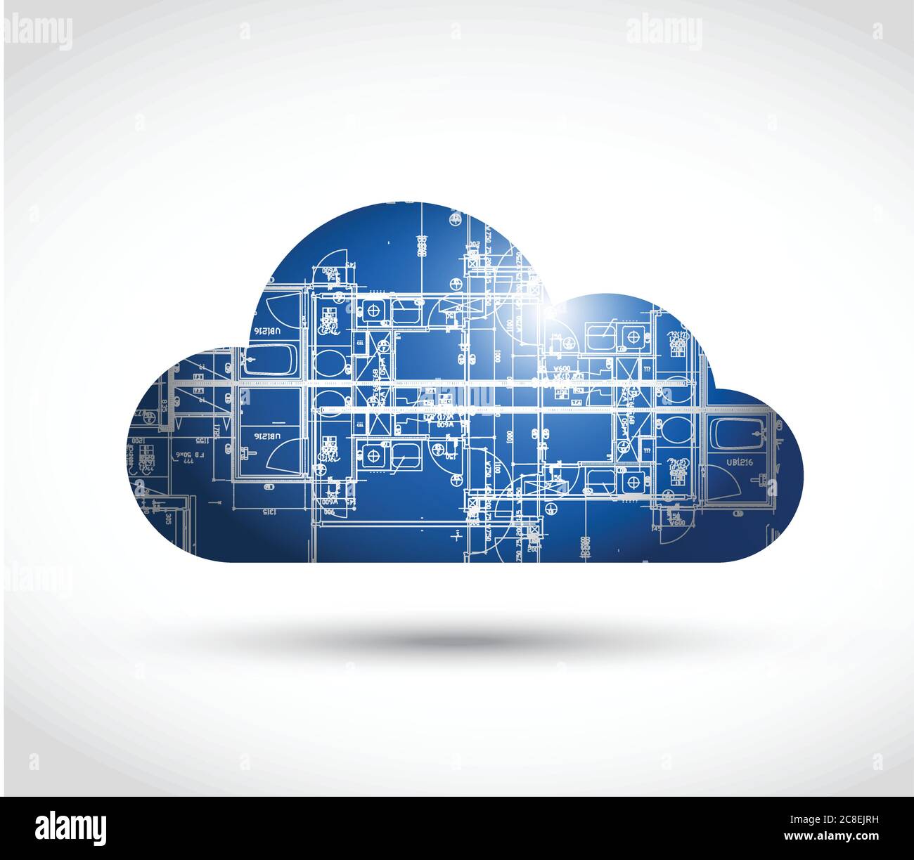 Cloud computing and blueprint illustration design over a white ...