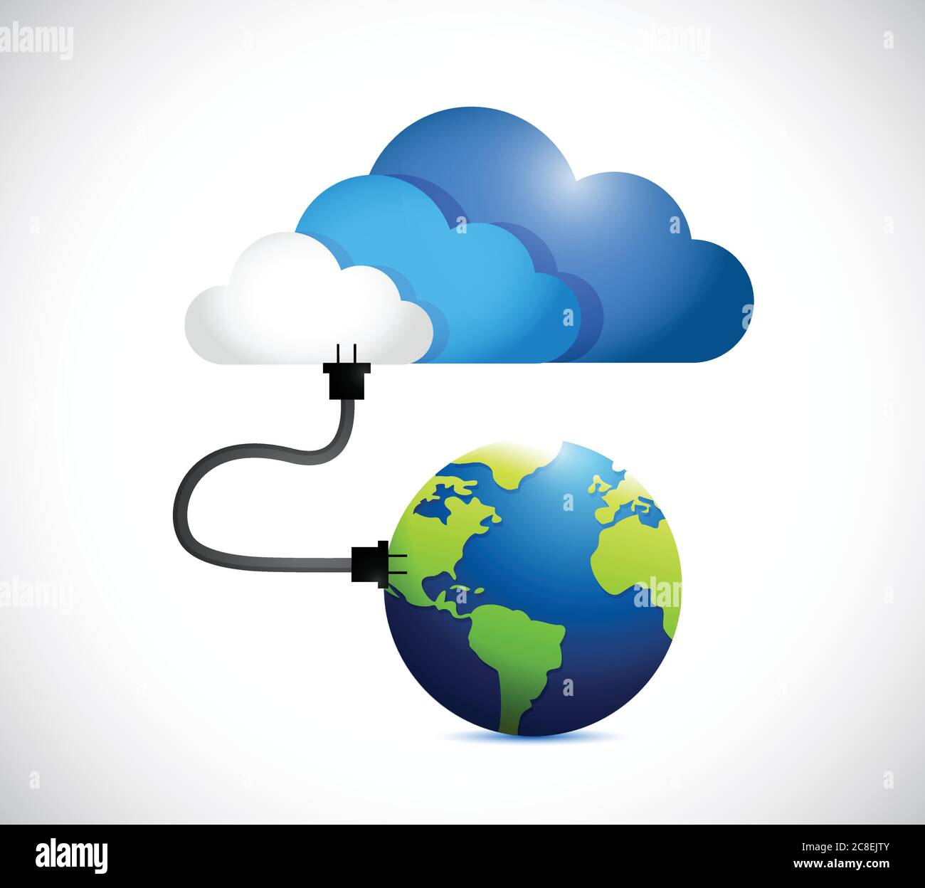 Cloud Computing Connection Globe And Cloud Connection Illustration Design Over A White