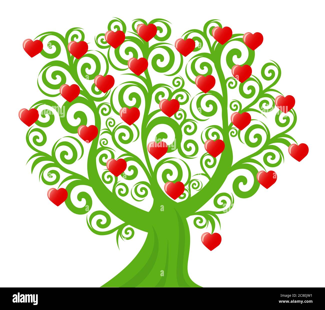 vector illustration of a curl tree with the hearts Stock Vector Image ...