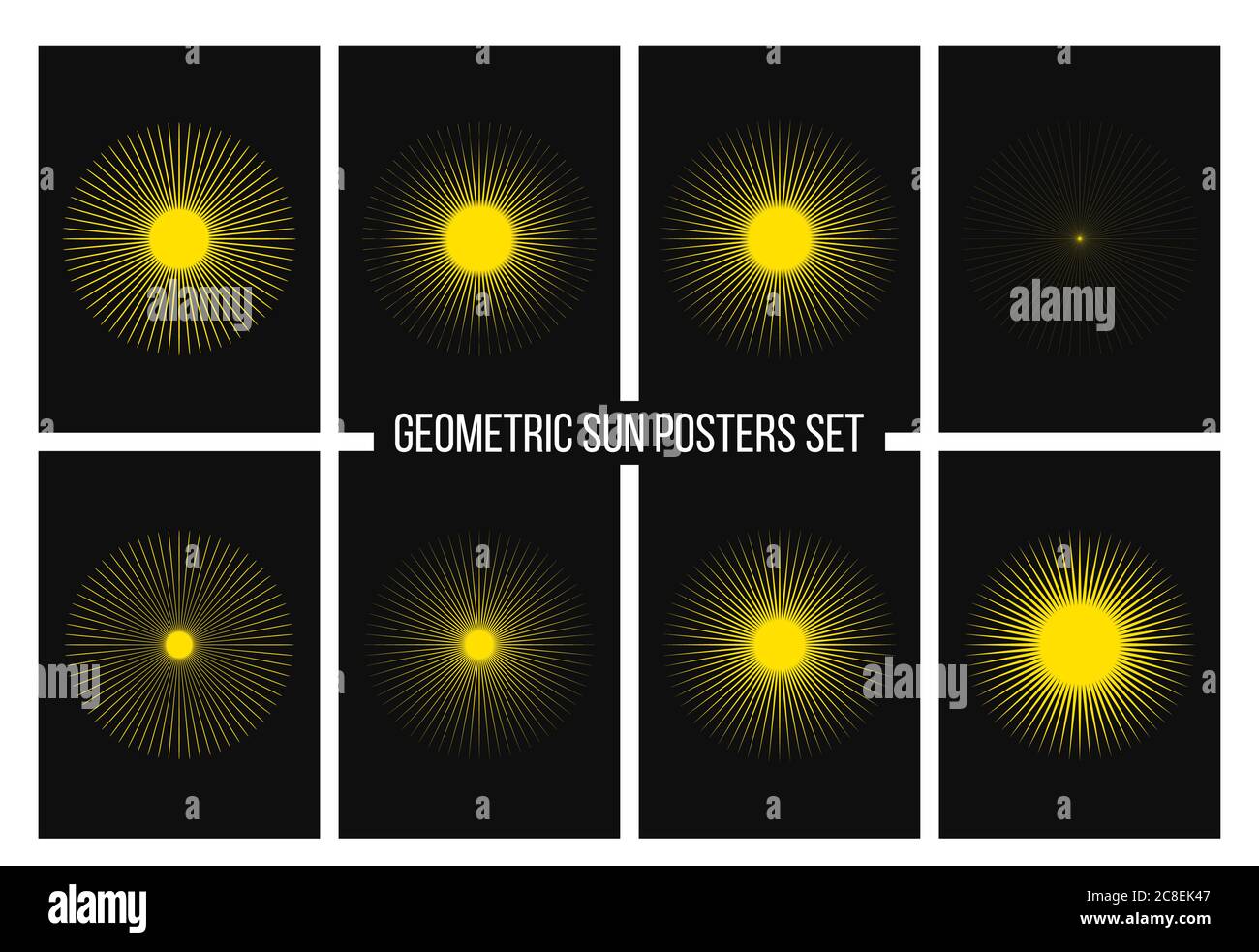 Geometric sunburst posters collection. The sun rays frame set with thin ...