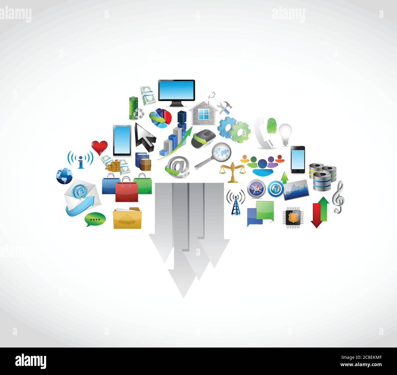 Icons cloud computing and arrow. illustration design over a white ...