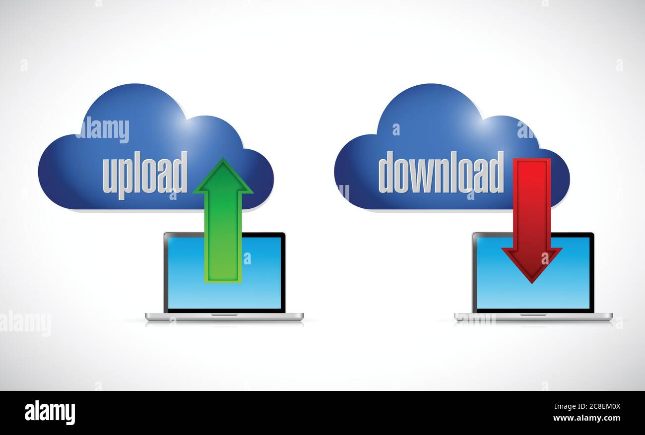 Upload and download files from a cloud. illustration design over a ...