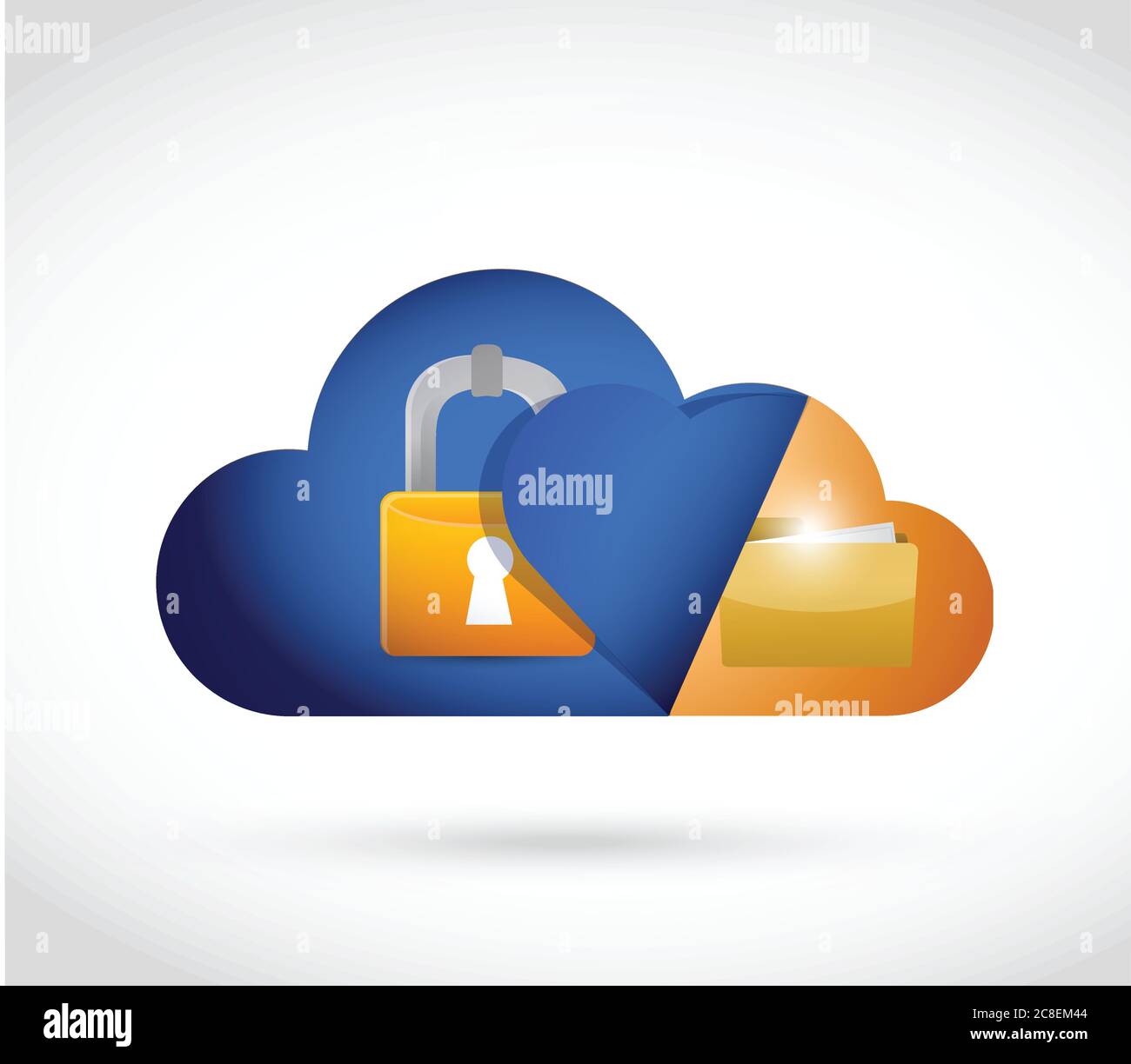 Cloud computing lock and folder illustration design over a white ...