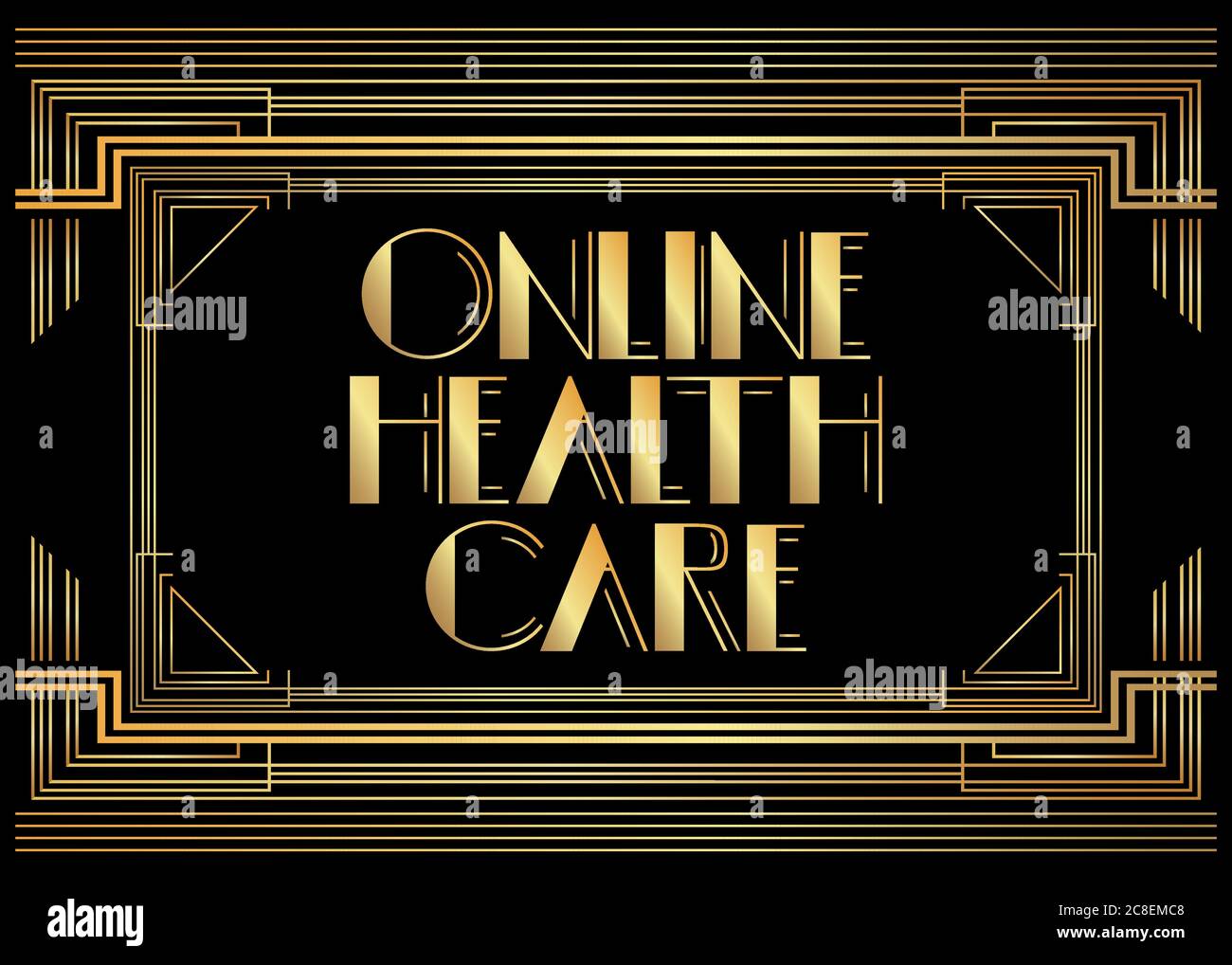 Art Deco retro Online Health Care text. Decorative greeting card, sign ...