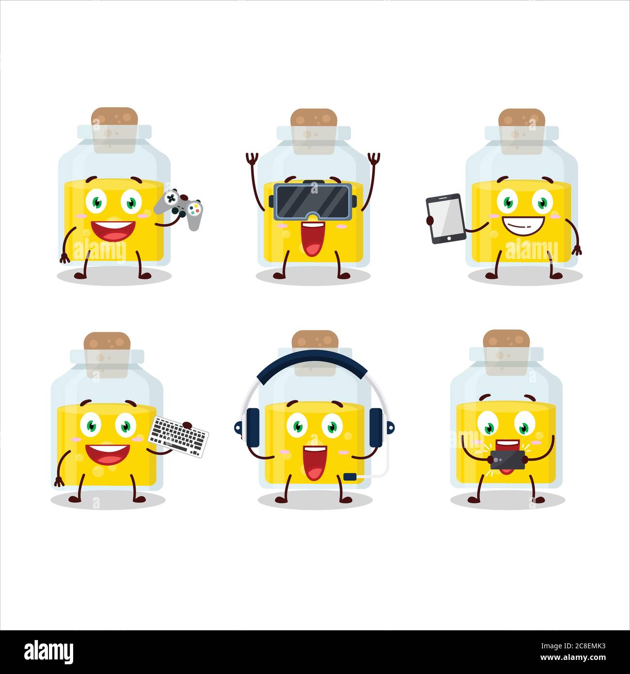 Yellow potion cartoon character are playing games with various cute ...