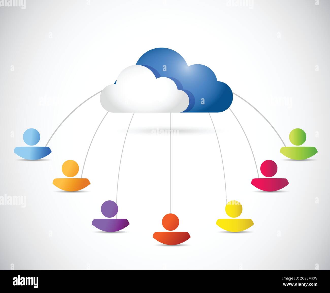 Cloud connection to diverse people. illustration design over a white ...