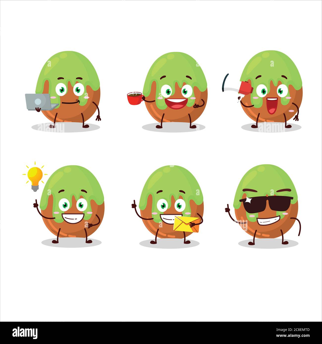 Choco green candy cartoon character with various types of business ...