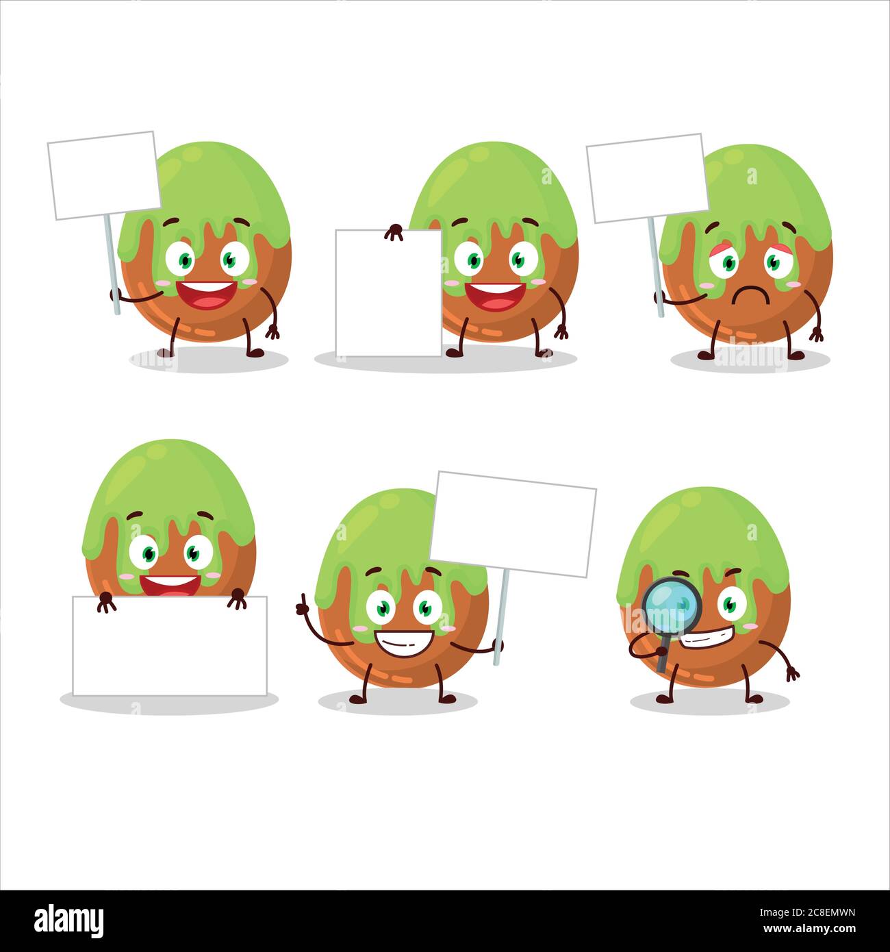 Choco green candy cartoon character bring information board Stock ...
