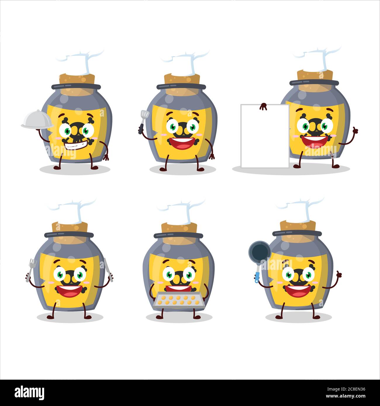 Cartoon character of dangerous potion with various chef emoticons Stock ...