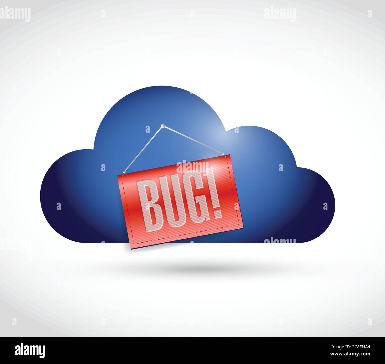 Cloud computing and bug sign illustration design over a white ...