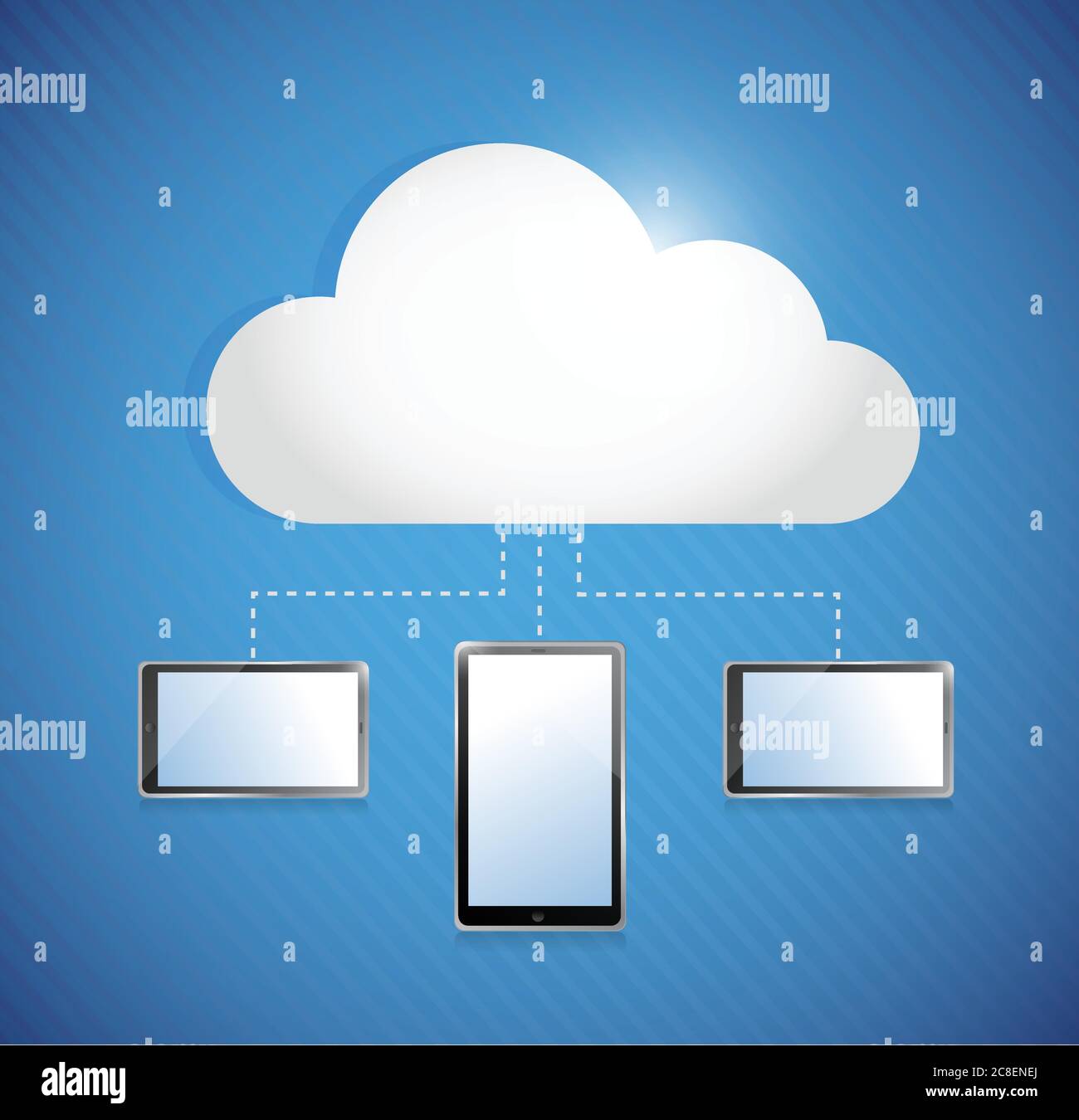 Cloud computing storage connected to tablets. illustration design Stock ...