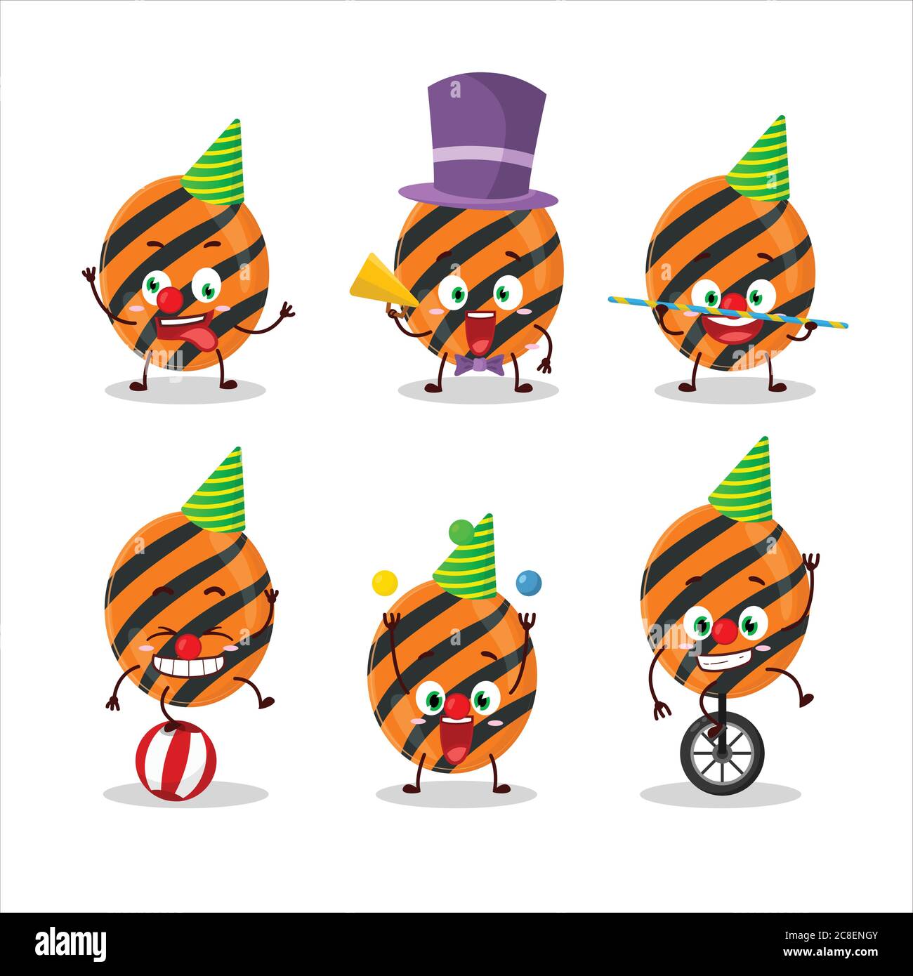 Cartoon character of halloween stripes candy with various circus shows ...